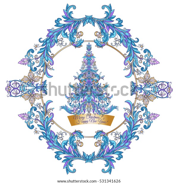 Decorative Christmas Tree Medievalstyle Frame Good Stock Vector ...