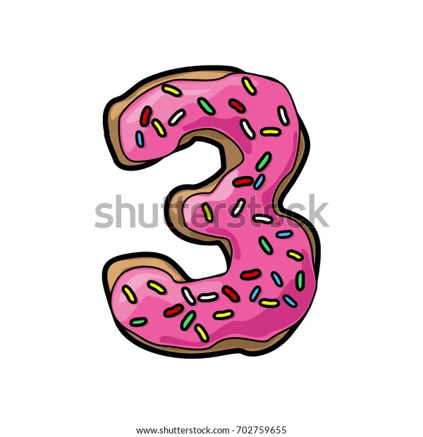 Decorative Donut Font Number 3 Stock Vector (Royalty Free) 702759655