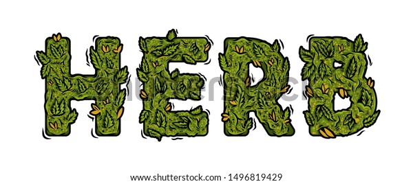 Decorative green marijuana font with Isolated lettering design weed ...