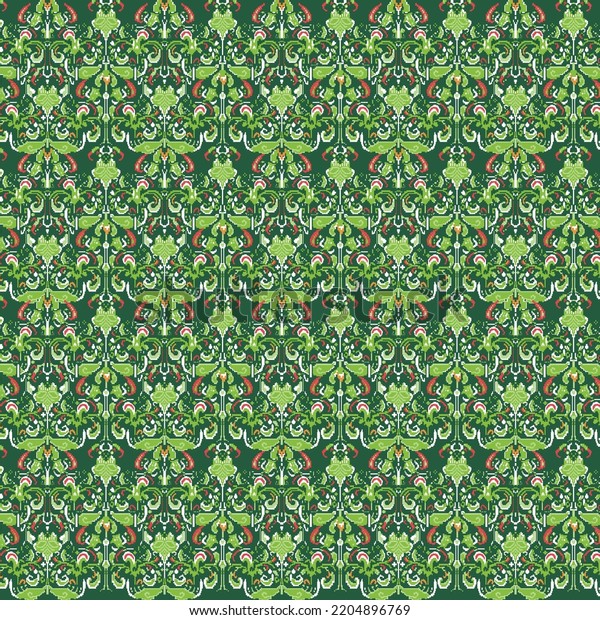 Decorative Green Renaissance Raster Pattern Design Stock Vector ...