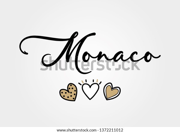 Decorative Handwritten Monaco Text Cute Hearts Stock Vector (Royalty ...