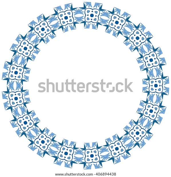 Decorative Illustrated Circle Frame Made Blue Stock Vector (Royalty ...