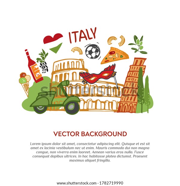 Decorative Landscape Elements Symbols Italy Isolated Stock Vector ...