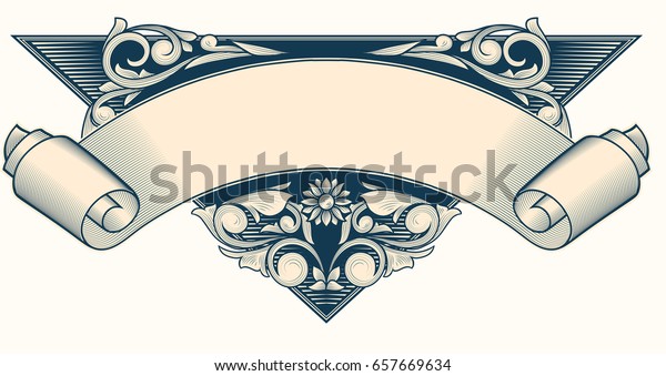 Decorative Monochrome Vintage Emblem Scroll Stock Vector (Royalty Free ...