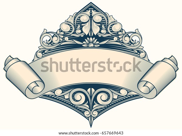 Decorative Monochrome Vintage Emblem Scroll Stock Vector (Royalty Free ...