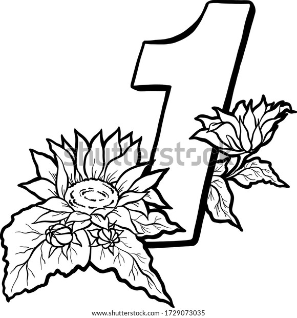 Decorativo número 1 para colorear. Colorear: vector de stock (libre de ...