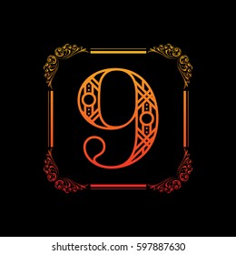 Decorative Number 9 Abstract Frame Isolated Stock Vector (Royalty Free ...