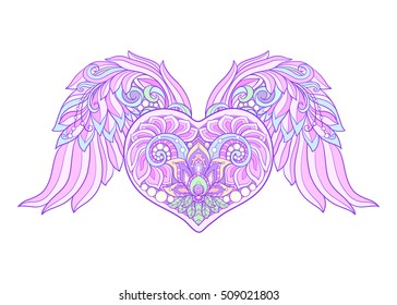 Decorative Patterned Love Heart Angel Wings Stock Vector (Royalty Free ...