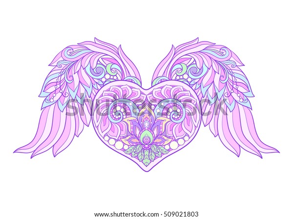 Decorative Patterned Love Heart Angel Wings Stock Vector (Royalty Free ...