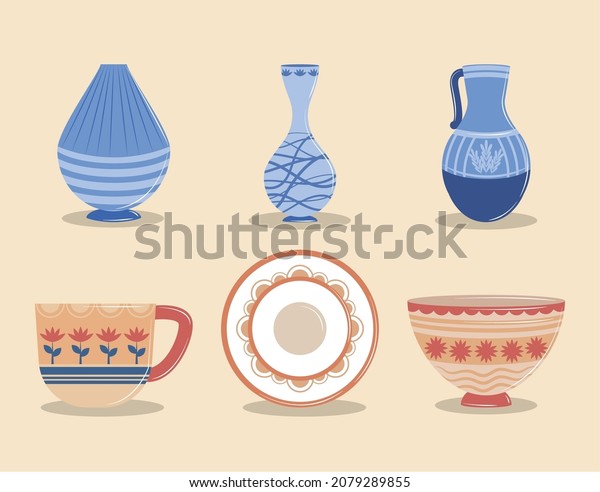 Decorative Pottery Cartoon Icon Set Stock Vector (Royalty Free ...