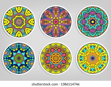Decorative Round Ornaments Set Isolated Elements Stock Vector (Royalty ...