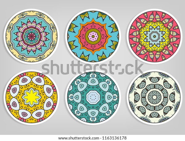 Decorative Round Ornaments Set Isolated Elements Stock Vector (Royalty ...