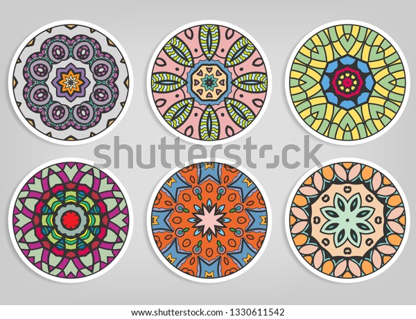 Decorative Round Ornaments Set Isolated Elements Stock Vector (Royalty ...