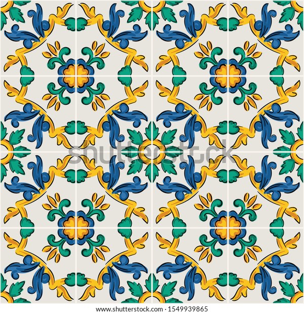 Decorative Seamless Pattern Sicilian Ornament Colorful Stock Vector ...
