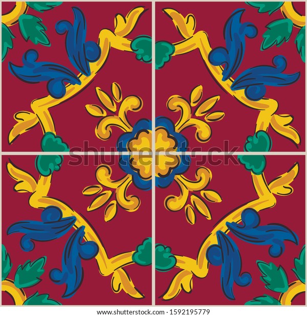 Decorative Seamless Pattern Sicilian Ornament Colorful Stock Vector ...