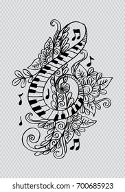 Decorative Treble Clef Hand Drawing Illustration: vector de stock ...