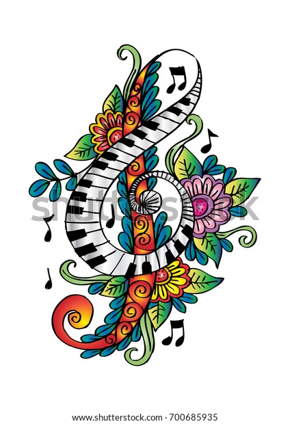 Decorative Treble Clef. Hand drawing illustration.