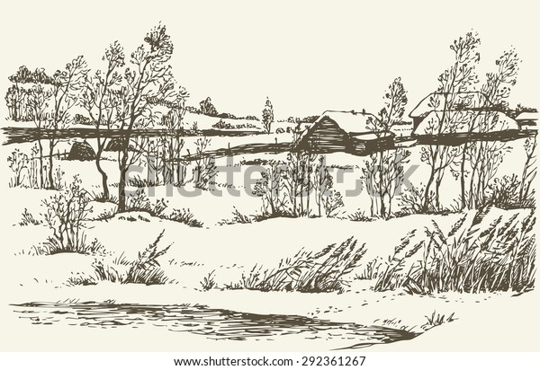 Decrepit Hut Russian Hamlet Windy Cold Stock Vector (Royalty Free ...