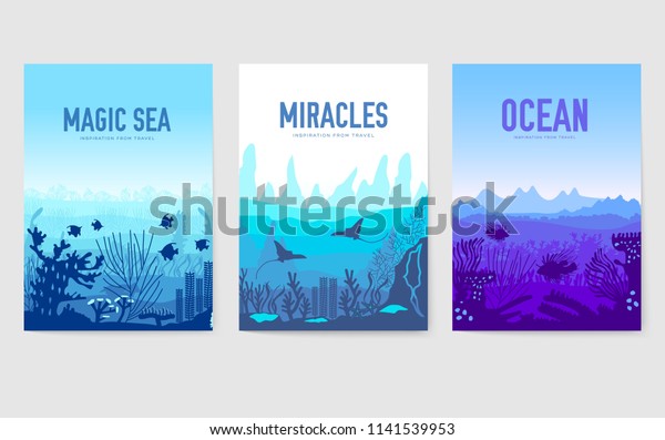 Dedicated Undersea Vector Brochure Cards Set Stock Vector (Royalty Free ...