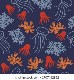 Deep Blue Coral Cute Pattern Stock Vector (Royalty Free) 1707462952