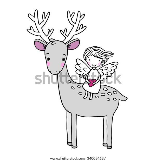 Deer Angel Hand Drawn Vector Illustration Stock Vector (Royalty Free ...