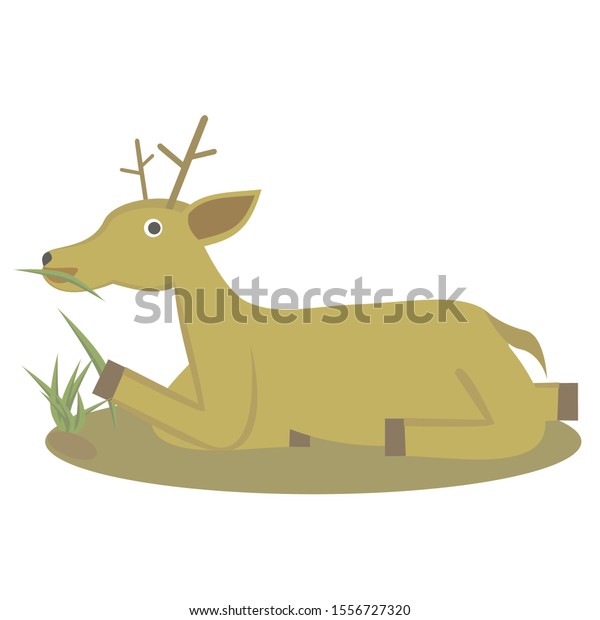 Deer Eat Grass Vector Cartoon Illustration 스톡 벡터(로열티 프리) 1556727320 ...