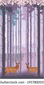 Deer Forest Wallpaper Sunset Forest Stock Vector (Royalty Free ...