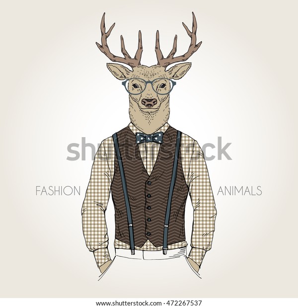 Deer Man Dressed Retro Style Furry Stock Vector (Royalty Free) 472267537