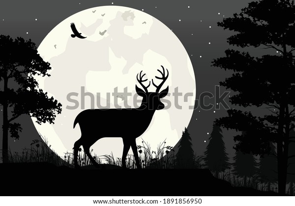 Deer Moon Silhouette Simple Vector Illustration Stock Vector (Royalty ...