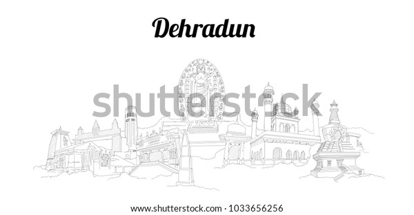 Dehradun City Vector Panoramic Hand Drawing Stock Vector (Royalty Free ...