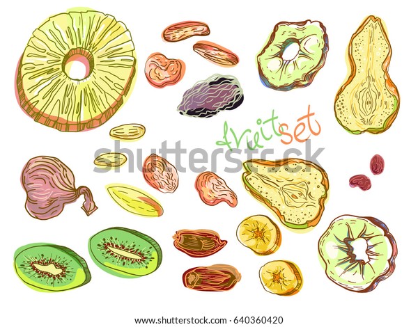Dehydrated Fruit Set Engraved Style Lettering Stock Vector (Royalty ...
