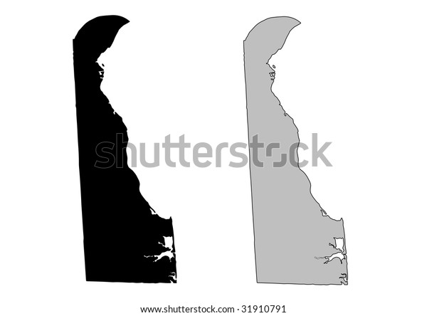 Delaware map. Black and white. Mercator projection.