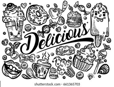 Delicious Hand Drawn Doodle Set Variouse Stock Vector (Royalty Free ...