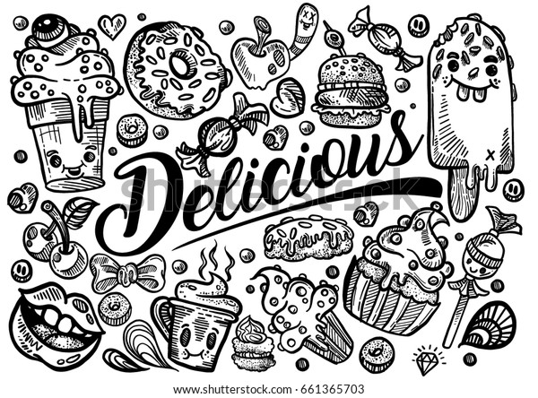 Delicious Hand Drawn Doodle Set Variouse Stock Vector (Royalty Free ...