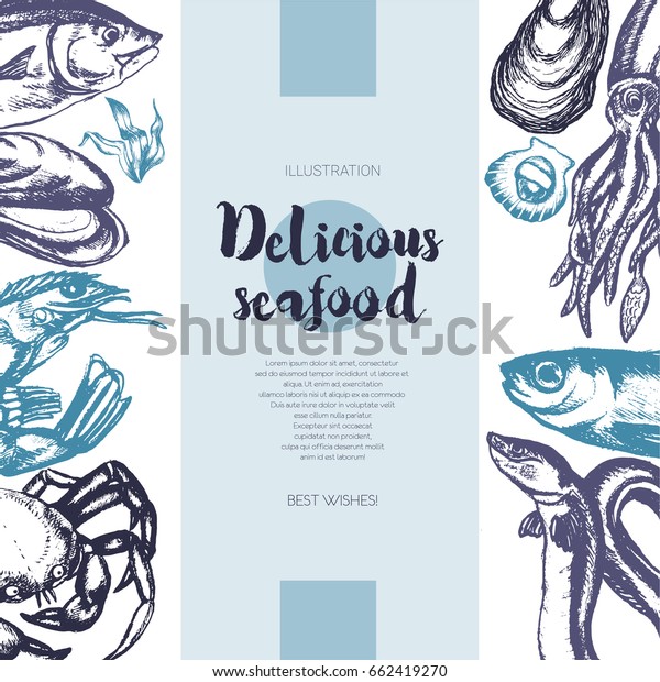 Delicious Seafood Color Vector Hand Drawn Stock Vector (Royalty Free ...