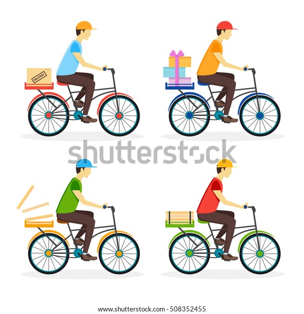 Delivery Boy On Bike Set Flat Stock Vector (Royalty Free) 508352455