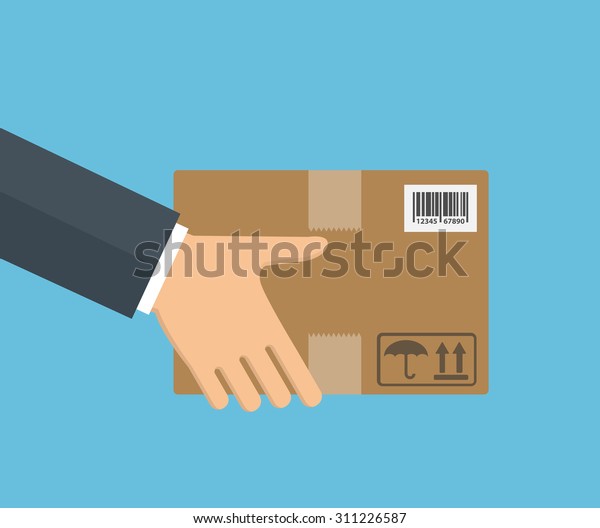 Delivery Concept Hand Holding Package Flat Stock Vector (Royalty Free ...
