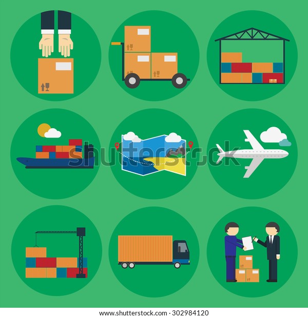 Delivery Logistic Process Icons Warehouse Process 스톡 벡터(로열티 프리 ...