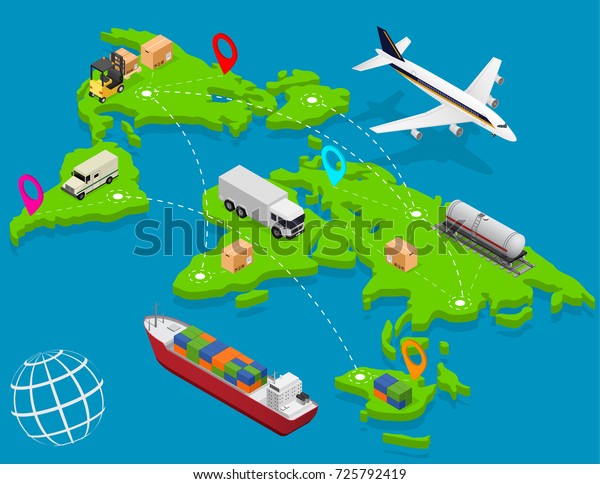 Delivery Logistic Service Business Map World 스톡 벡터(로열티 프리) 725792419