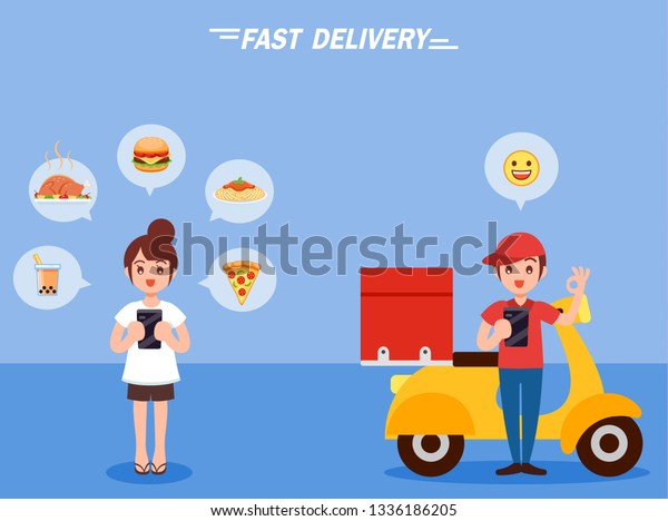 Delivery Man Customer Ordering Food By Stock Vector (Royalty Free ...