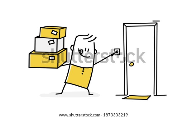 Delivery Man Ring Doorbell Vector Illustration Stock Vector (Royalty ...