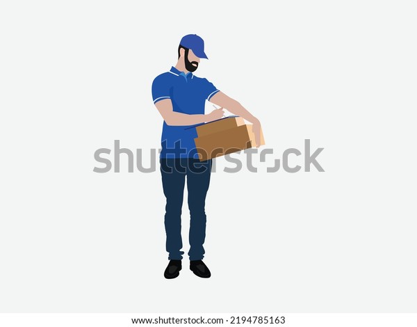 Delivery Man Sign Boxes Deliver Stock Vector (Royalty Free) 2194785163 ...
