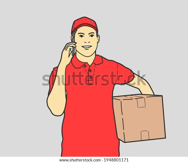Delivery Man Talking On Phone Box Stock Vector (Royalty Free ...