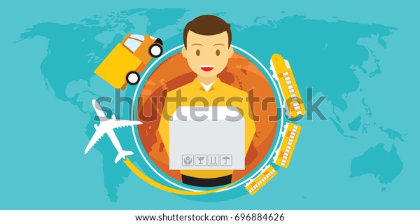 Delivery Service Around World Stock Vector (Royalty Free) 696884626 ...