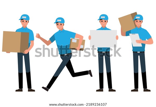 Delivery Service Man Vector Cartoon Character: เวกเตอร์สต็อก (ปลอดค่า ...