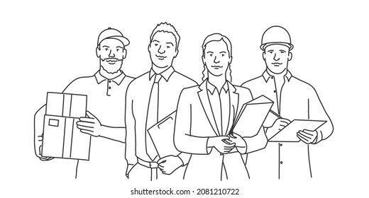 Delivery Service Workers Teamwork Hand Drawn Stock Vector (Royalty Free ...
