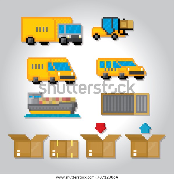 Delivery Transportation Icon Set Pixel Art Stock Vector (Royalty Free ...
