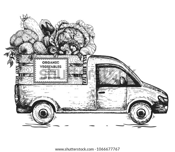 Delivery Truck Hand Drawn Vector Illustration Stock Vector (Royalty ...