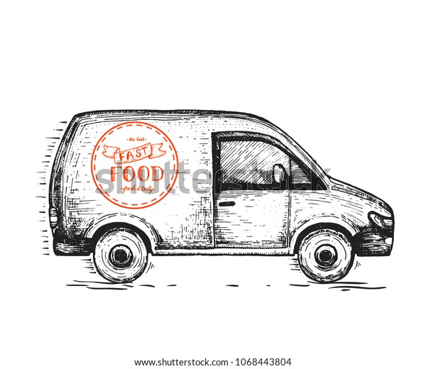 Delivery Truck Hand Drawn Vector Illustration Stock Vector (Royalty ...