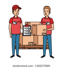 Delivery Workers Pile Boxes Checklist Stock Vector (Royalty Free ...